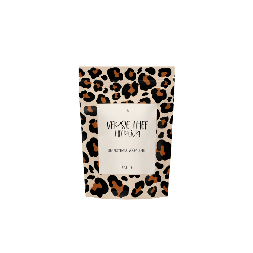 Thee luipaard print zakje - Verse thee...Heerlijk! - Het juiste cadeau